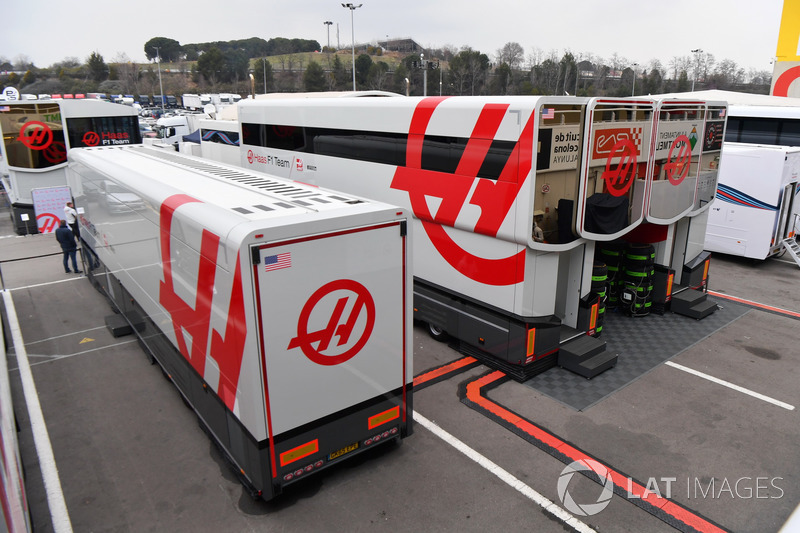 Haas F1 Team trucks at Barcelona February testing