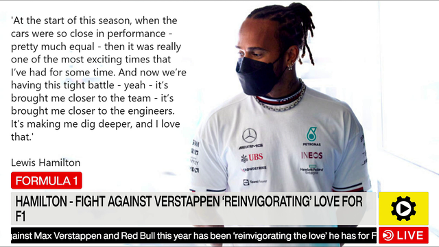 Formula 1: Hamilton says fight against Verstappen ‘reinvigorating’ love ...